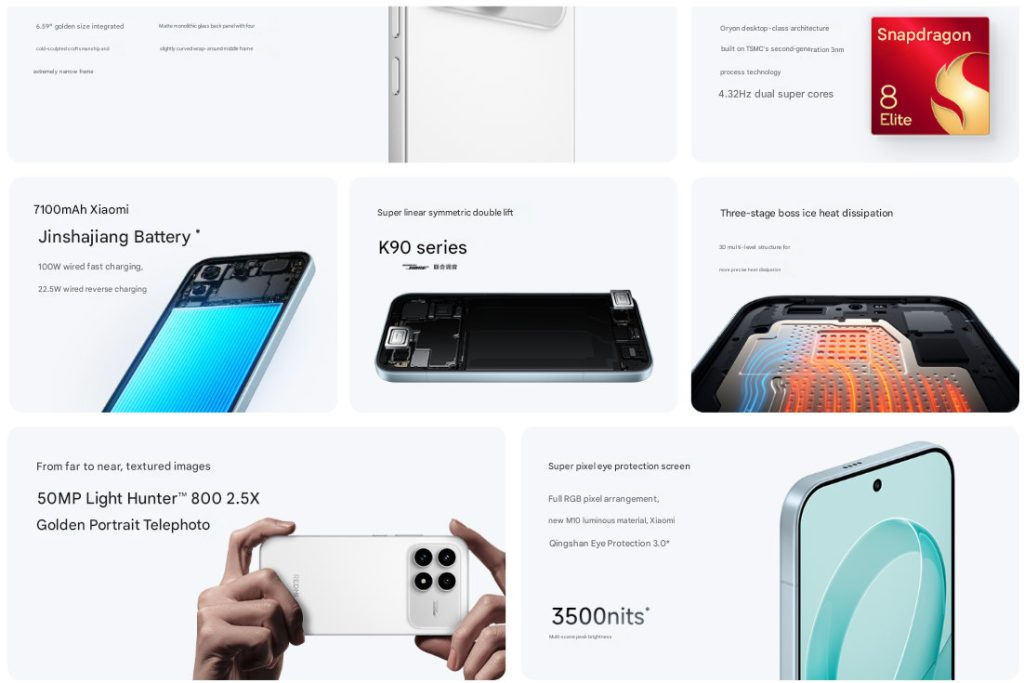 REDMI K90 with 6.59″ 2K 120Hz OLED display, Snapdragon 8 Elite, up to 16GB RAM, 7100mAh battery ...