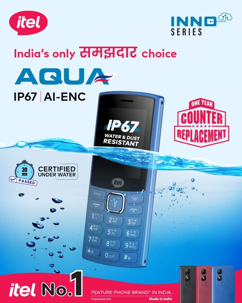 itel Aqua feature phone with IP67 ratings, AI ENC launched